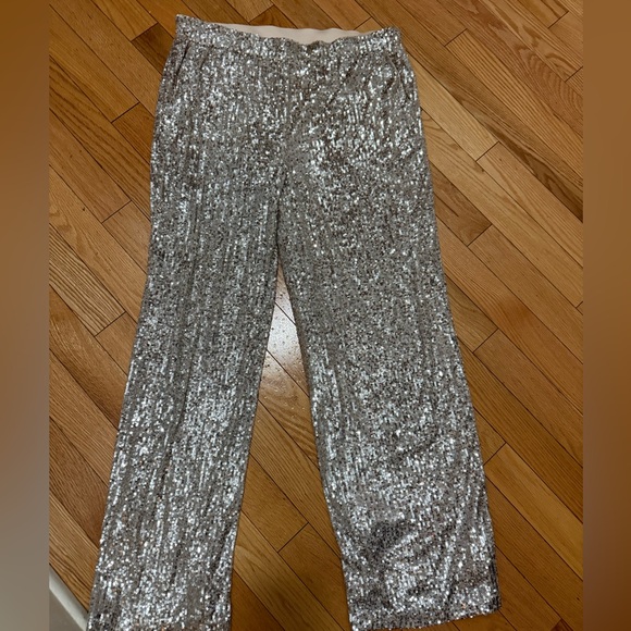 Cable & Gauge | Pants & Jumpsuits | Cable Gauge Silver Sequin Wide Leg ...